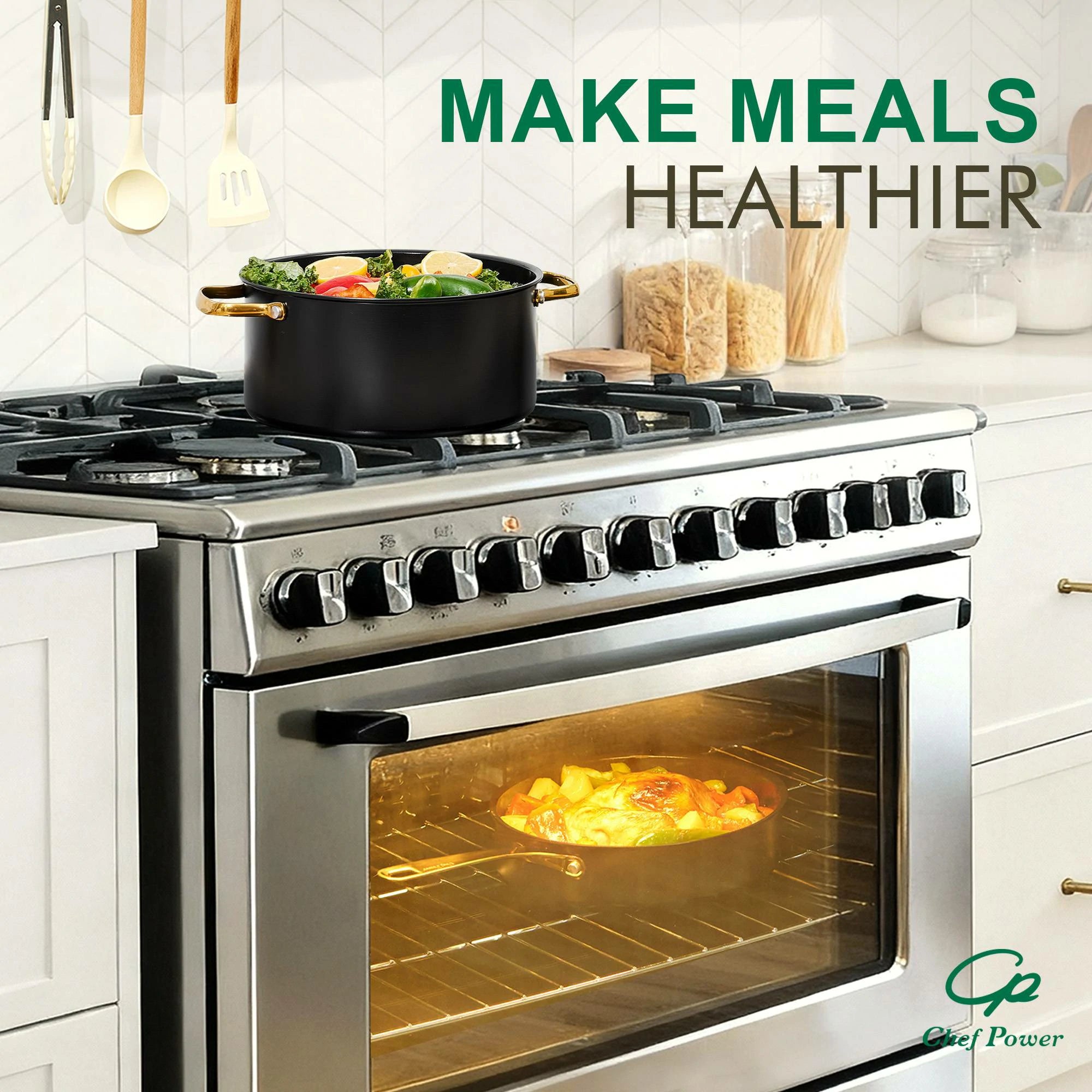 Chef Power 10 Pcs Ceramic Non Stick Cookware Sets, Pots and Pans Set w
