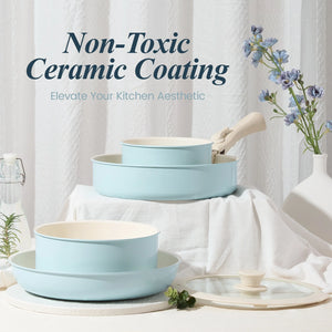 Non-Toxic Ceramic Nonstick 19-Piece Cookware Set with Detachable ...