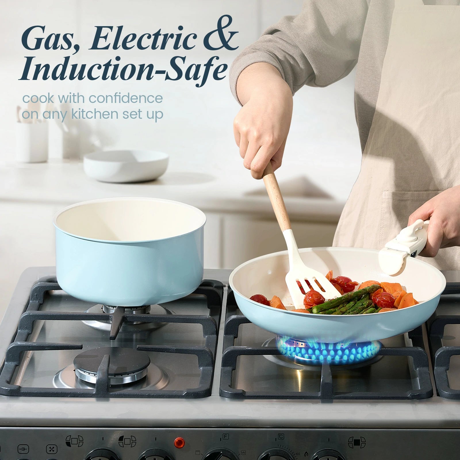 Non-Toxic Ceramic Nonstick 19-Piece Cookware Set with Detachable ...