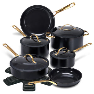 Stars Ceramic Non-Stick 15-Piece Cookware Set with Golden Handles ...