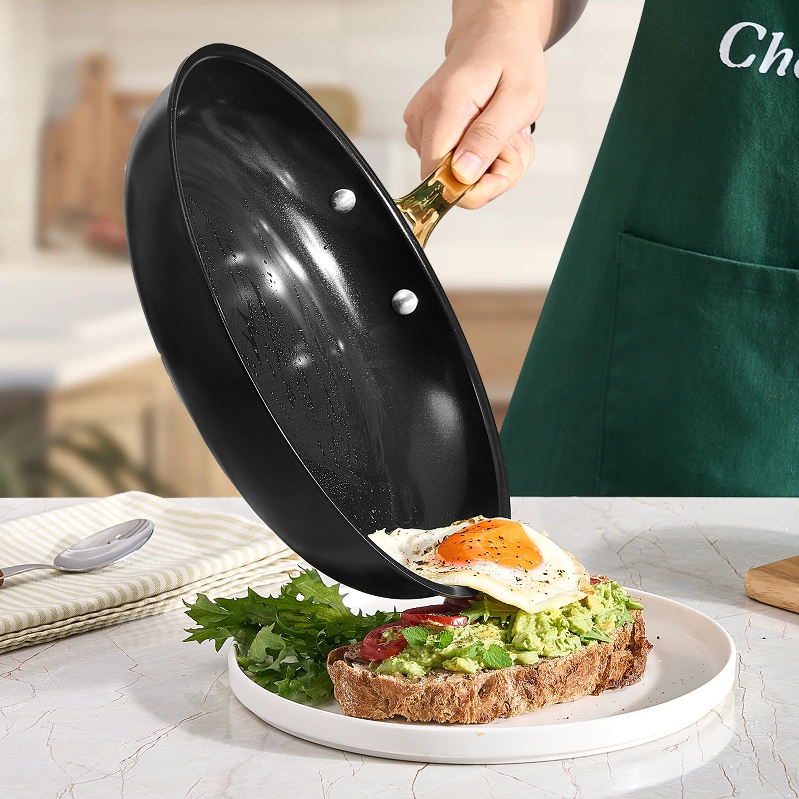 Stars Ceramic Non-Stick 15-Piece Cookware Set with Golden Handles ...